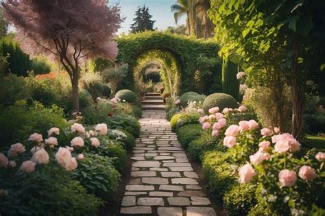 Premium Ai Image A Distinctive Path Through A Royal Garden