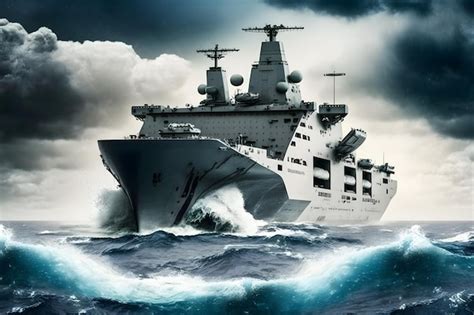 Premium Ai Image Navy Aircraft Carrier In Wavy Sea Water Neural