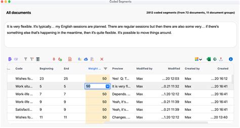 weight scores for coded segments maxqda