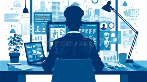 Professional Workspace With Digital Technology And Data Analysis Focus Stock Illustration