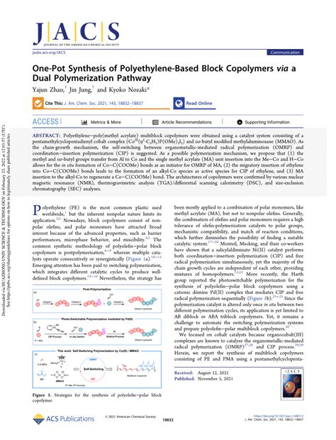 Pdf One Pot Synthesis Of Polyethylene Based Block Copolymers Via A
