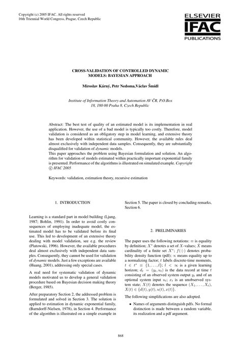 Pdf Cross Validation Of Controlled Dynamic Models Bayesian Approach