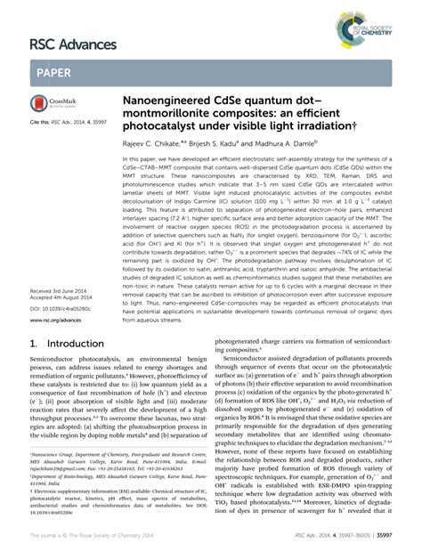 Pdf Nanoengineered Cdse Quantum Dot Montmorillonite Composites An