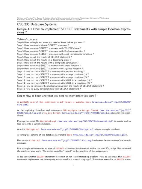 Fillable Online 1 How To Implement Select Statements With Simple Boolean Expressions Fax Email