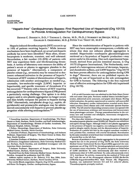 “heparin Free” Cardiopulmonary Bypass Pdf