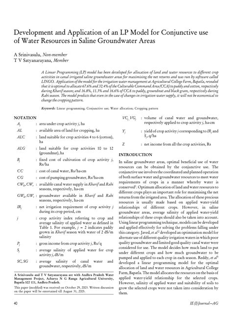 Pdf Development And Application Of An Lp Model For Conjunctive Use Of