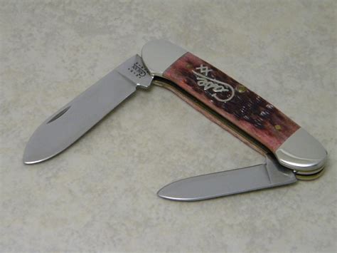 Case Xx Usa 2000 Cranberry Bone Silver Script Shield 62131 Ss Canoe Knife