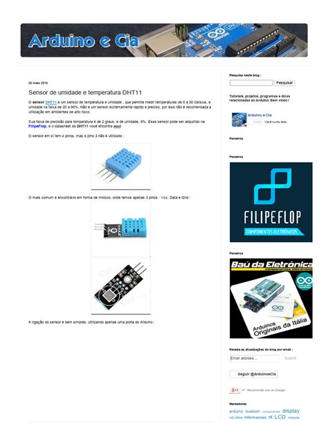 Arduino And Cia Sensor De Umidade E Temperatura Dht11 Pdf Arduino Bluetooth