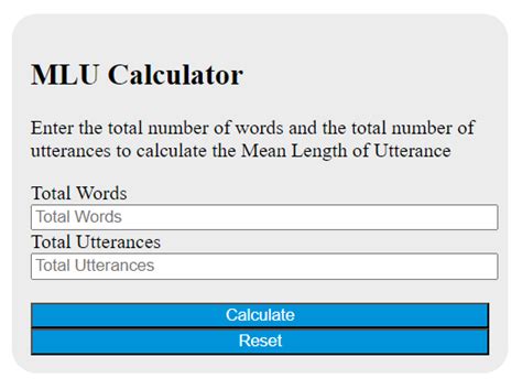 Mlu Mean Length Of Utterance Calculator Calculator Academy