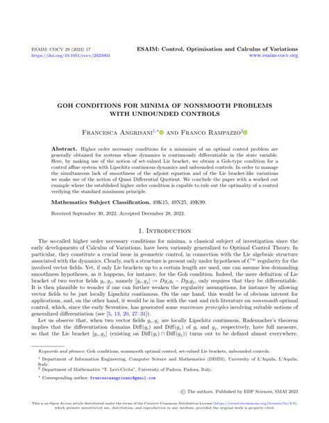 Pdf Goh Conditions For Minima Of Nonsmooth Control Problems