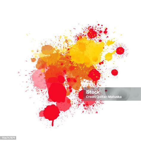 흰색 아트 스플래터 배경 템플릿에 격리 된 빨간색 노란색 잉크 시작 효과 임의의 모양 비대칭 디자인 요소 0명에 대한 스톡 사진 및 기타 이미지 Istock
