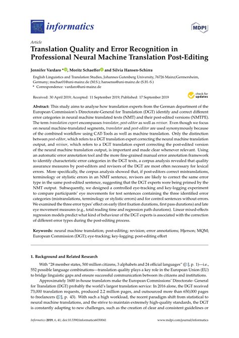Pdf Translation Quality And Error Recognition In Professional Neural