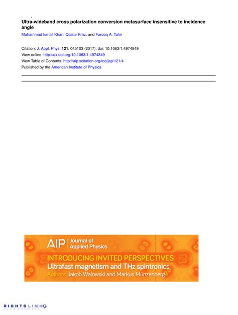 Pdf Ultra Wideband Cross Polarization Conversion Metasurface Insensitive To Incidence Angle