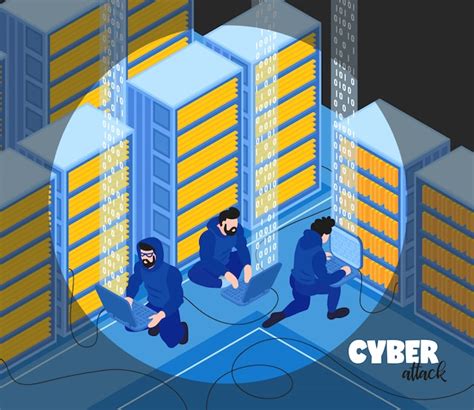 free vector isometric hacker composition with text and view of