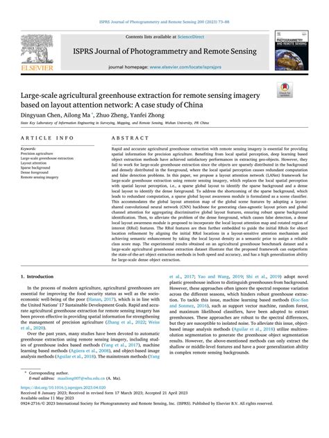 Pdf Large Scale Agricultural Greenhouse Extraction For Remote Sensing