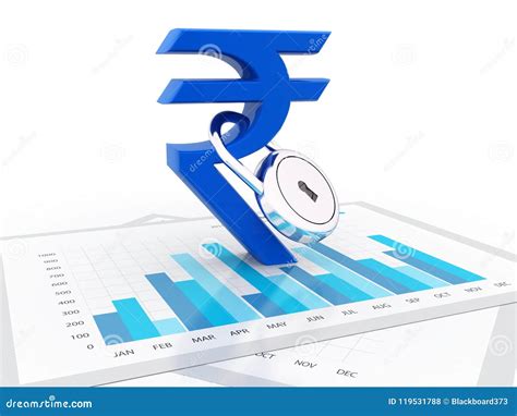 Indian Rupee Symbol With Padlock Isolated On Digital Background D Illustration Stock