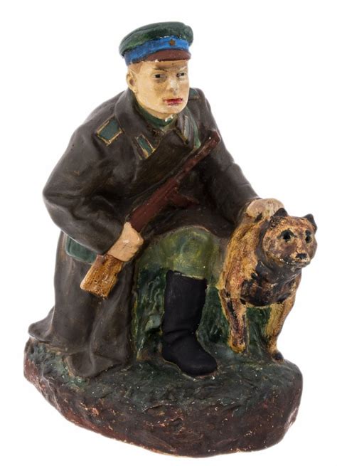 Статуэтка "Пограничник с собакой", гипс, роспись, СССР, 1960-1980 гг ...