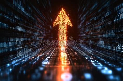 A Glowing Arrow Is Pointing Upwards Through A Series Of Binary Numbers Concept Of Progress And
