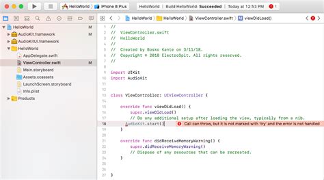 Audiokitstart Call Can Throw But It Is Not Marked With Try And