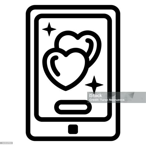 스마트폰 라인 아이콘 발렌타인 데이 개념 흰색 배경에 하트 사인이 있는 휴대폰 사랑 메시지 아이콘 개요 스타일 모바일 웹에 사랑 메시지를 보냅니다 벡터 그래픽 Brand