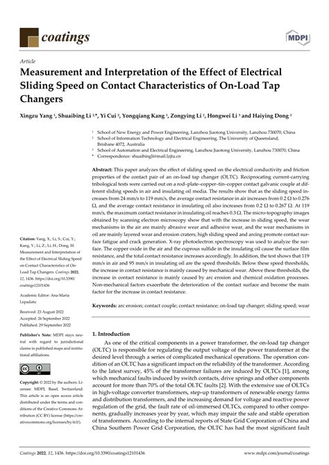 Pdf Measurement And Interpretation Of The Effect Of Electrical Sliding Speed On Contact