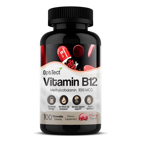 Optitect Vitamin B12 Methylcobalamin 100 Chewable Tablets 1000 Mcg Nervous System Support