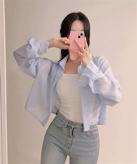살안타템 커버업 루루 시스루 세미크롭 여름 긴팔 셔츠 에이블리