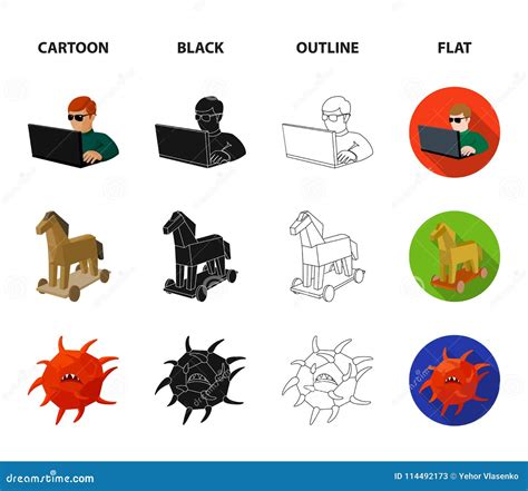 Hacker Hacking System Internet Hackers And Hacking Set Collection Icons In Cartoonblack