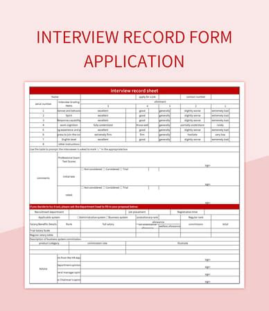 Free Interview Record Templates For Google Sheets And Microsoft Excel Slidesdocs