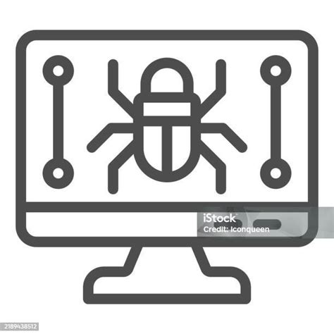 Monitor Screen And Beetle Line Icon Hacker Attacks Concept Vector Graphics Display With Bug