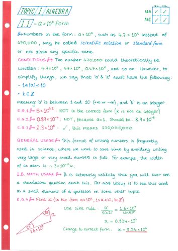 Ib Maths Ai Hl Topic 1 Algebra Notes Teaching Resources