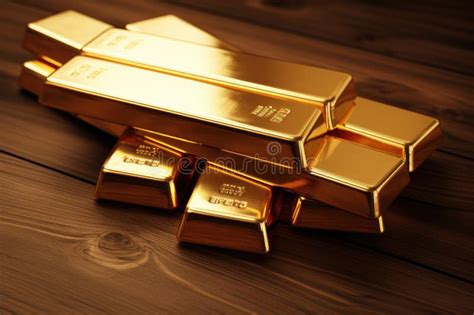 A High Value Display Of Gold Bars Arranged In A Stack On A Solid Wooden