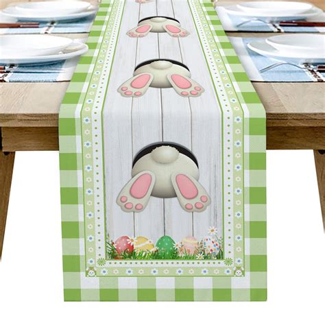 Easter Green Plaid Bunny Egg Table Runner Wedding Table Ration Home R