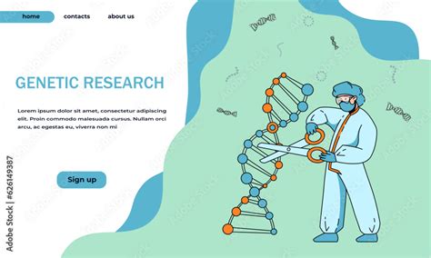 Genetic Research Landing Page Scientist Cutting Dna Helix With