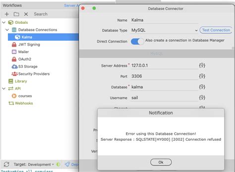 Connection Refused When Using Server Connect Even Though Main Db Connection Is Ok Need Help