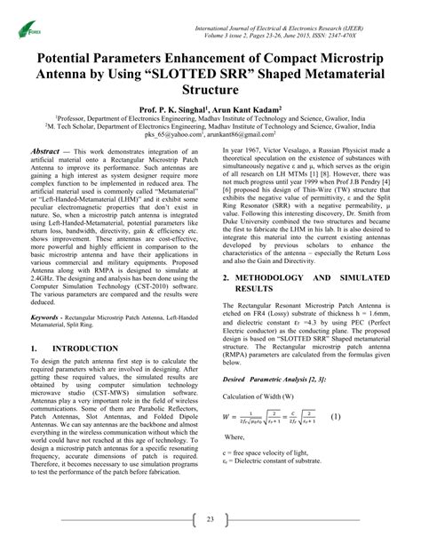Pdf Potential Parameters Enhancement Of Compact Microstrip Antenna By Using “slotted Srr