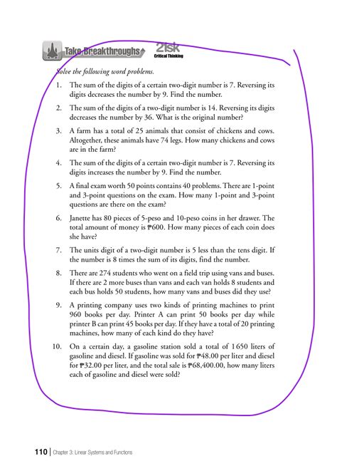 Take Breakthroughs Critical Thinking Solve The Following Word Problems