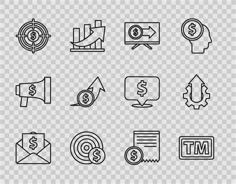 Set Line Envelope With Coin Dollar Trademark Monitor Target Symbol Financial Growth And