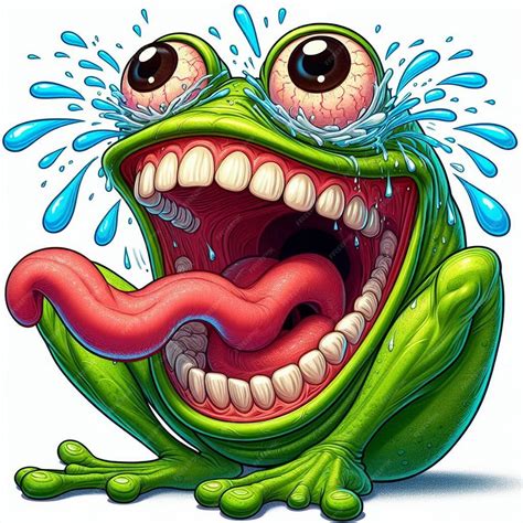 Premium Photo A Cartoon Drawing Of A Frog With A Mouth Full Of Water