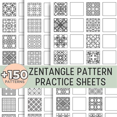 Zentangle Pattern Templates Practice Worksheets Zen Doodle