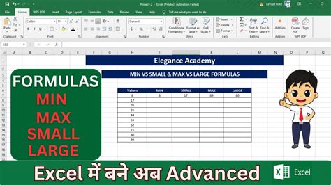 max min small large formulas excel msexcel eleganceacademy youtube