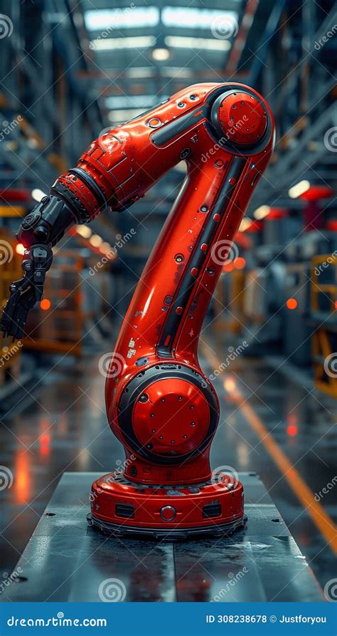 Sophisticated Red Robotic Arm In Industrial Setting Generative Ai Stock Illustration