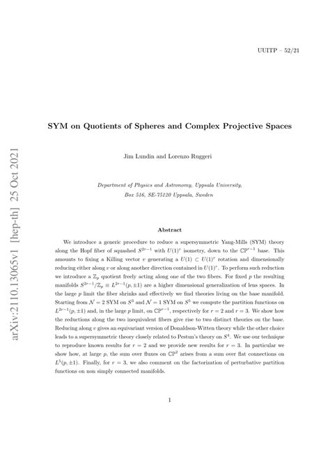 Pdf Sym On Quotients Of Spheres And Complex Projective Spaces