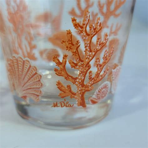 Vintage Set Of 6 Libbey Rocks Glasses M Dia Sea Shells And Coral 9 Oz