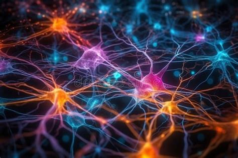 Communication Between Neurons Via Synapses The Neurons Are Shown As Vibrant Colorful Cells With