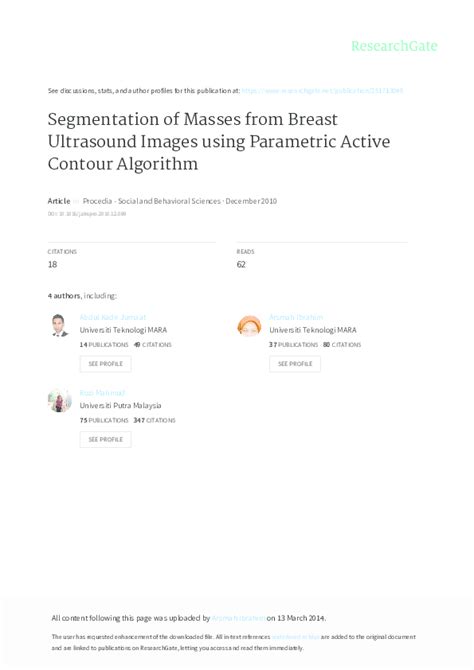 Pdf Segmentation Of Masses From Breast Ultrasound Images Using