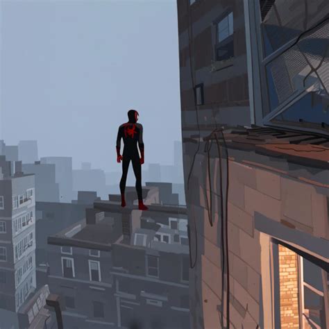 Spiderman Standing On Top Of A Building In The Style