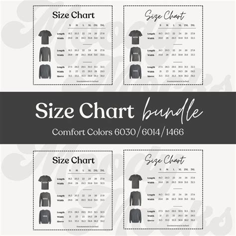 Comfort Colors Size Chart Bundle Size Chart Template Comfort Colors Tshirt Sweatshirt Size Chart