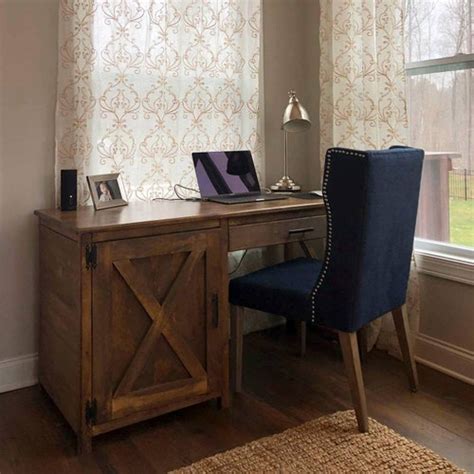 Rustic X Computer Desk With Drawer And Cabinet Etsy
