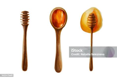 막대기에 꿀의 수채화 세트와 방울 꿀을 떨어 뜨리고 나무 숟가락에 꿀을 떨어 뜨립니다 손으로 그린 면역 강화 비타민 그림 감귤류 과일에 대한 스톡 벡터 아트 및 기타 이미지